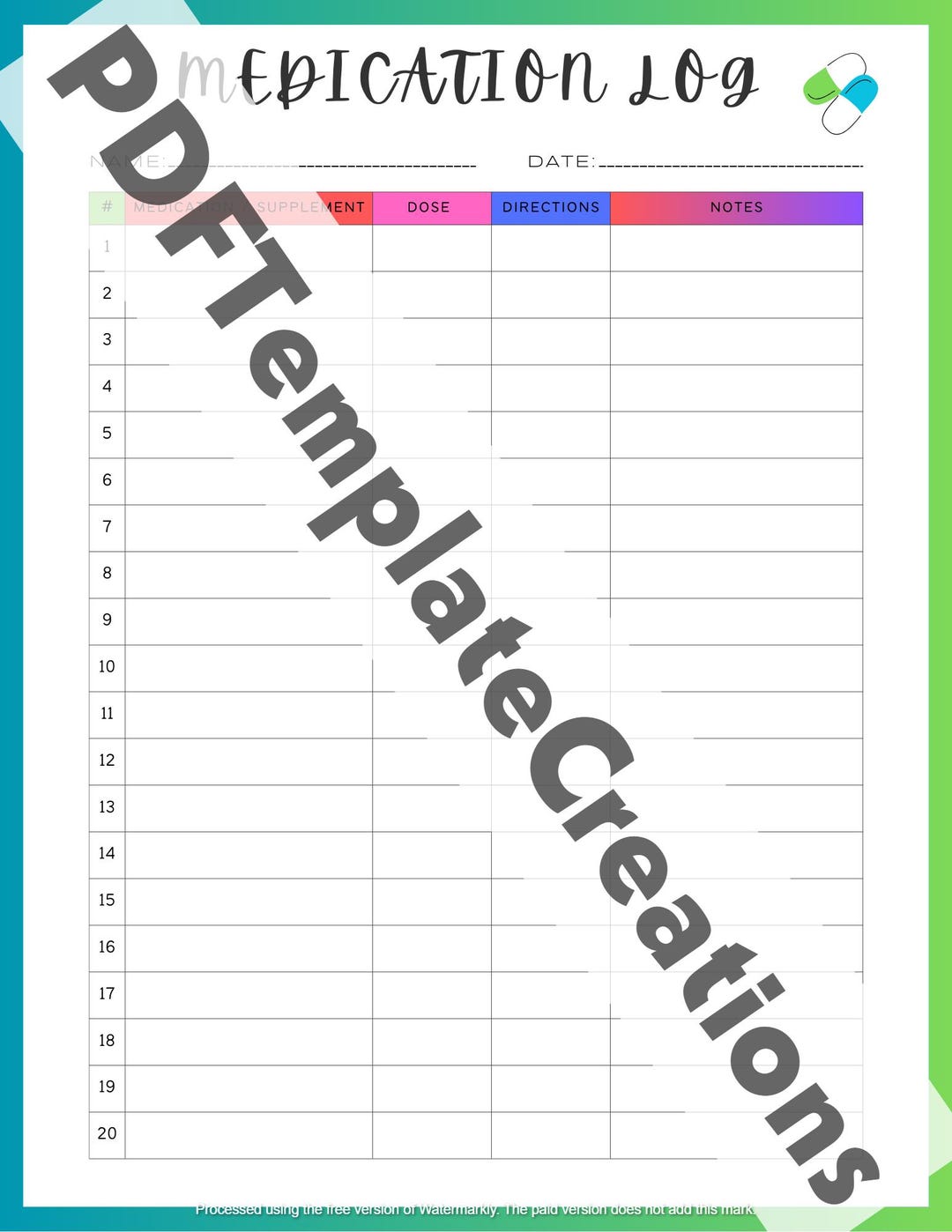 Medication Log Sheet PDF – Printable Medicine Tracker, Daily ...