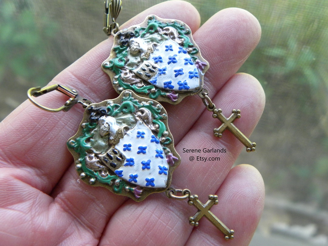 Renaissance Crest Earrings With Cross: Marie Antoinette Cosplay Jewelry ...