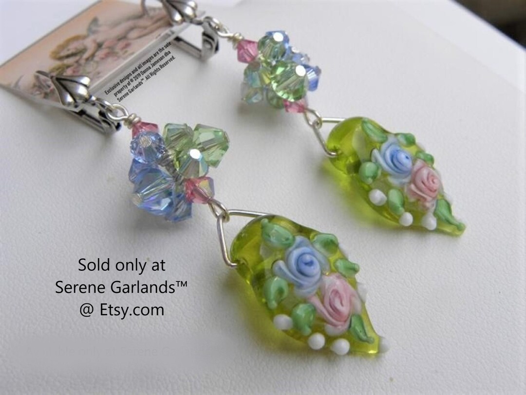 Peridot Green Earrings RARE, Wedding Cake Glass and Crystal Clusters ...