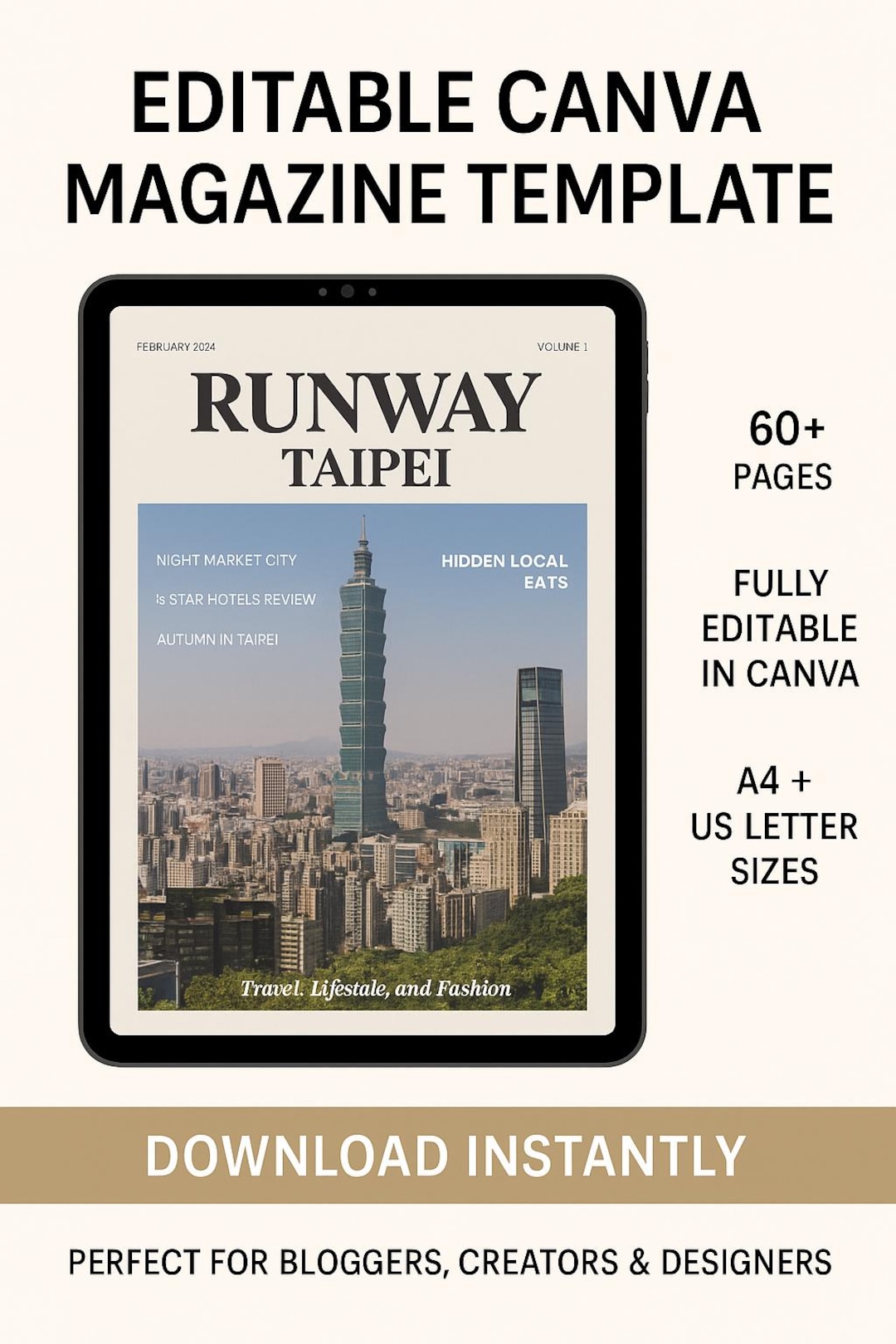 Digital Travel Magazine Template | Customisable and Editable 68-page ...