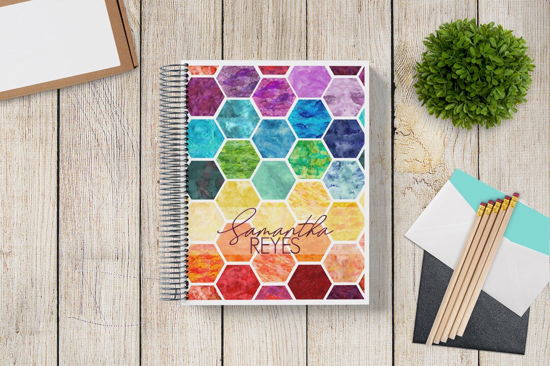 2025-2026 Custom Monthly-weekly Planner -- Rainbow Watercolor Hexagon ...