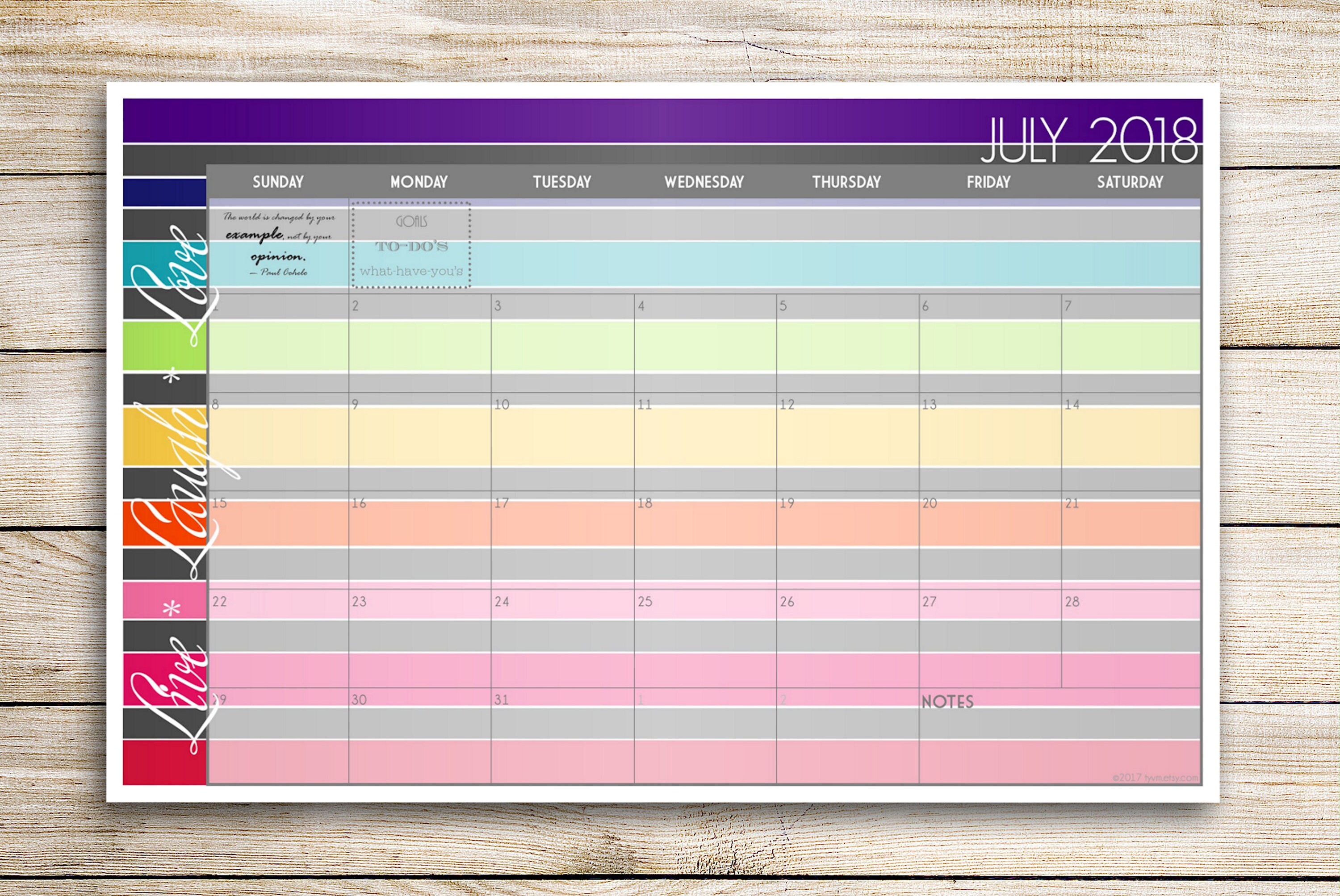 Color Desk Calendar Printable Calendar