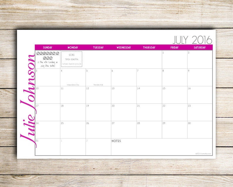 Printable Digital DIY Custom Desk Calendar Desk Pad Blotter - Etsy