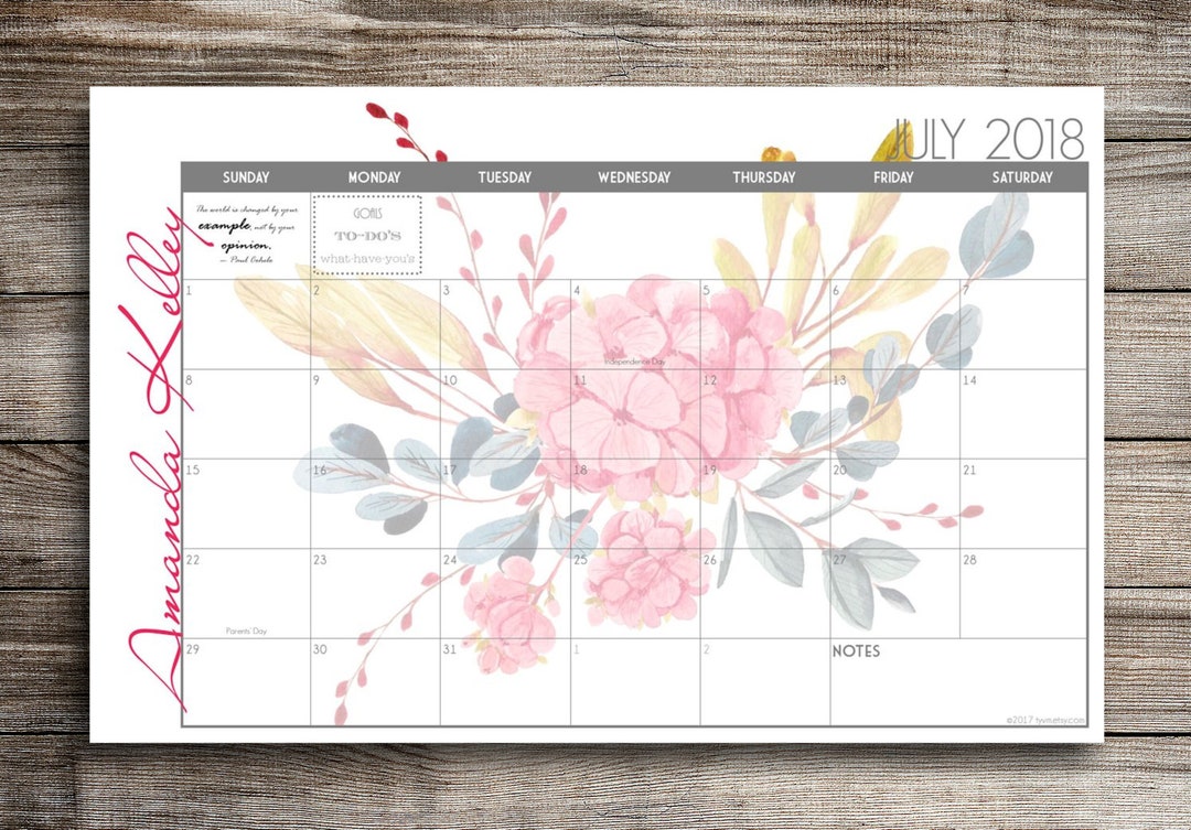 Custom Watercolor Floral Desk Calendar: Personalized Academic Planner ...