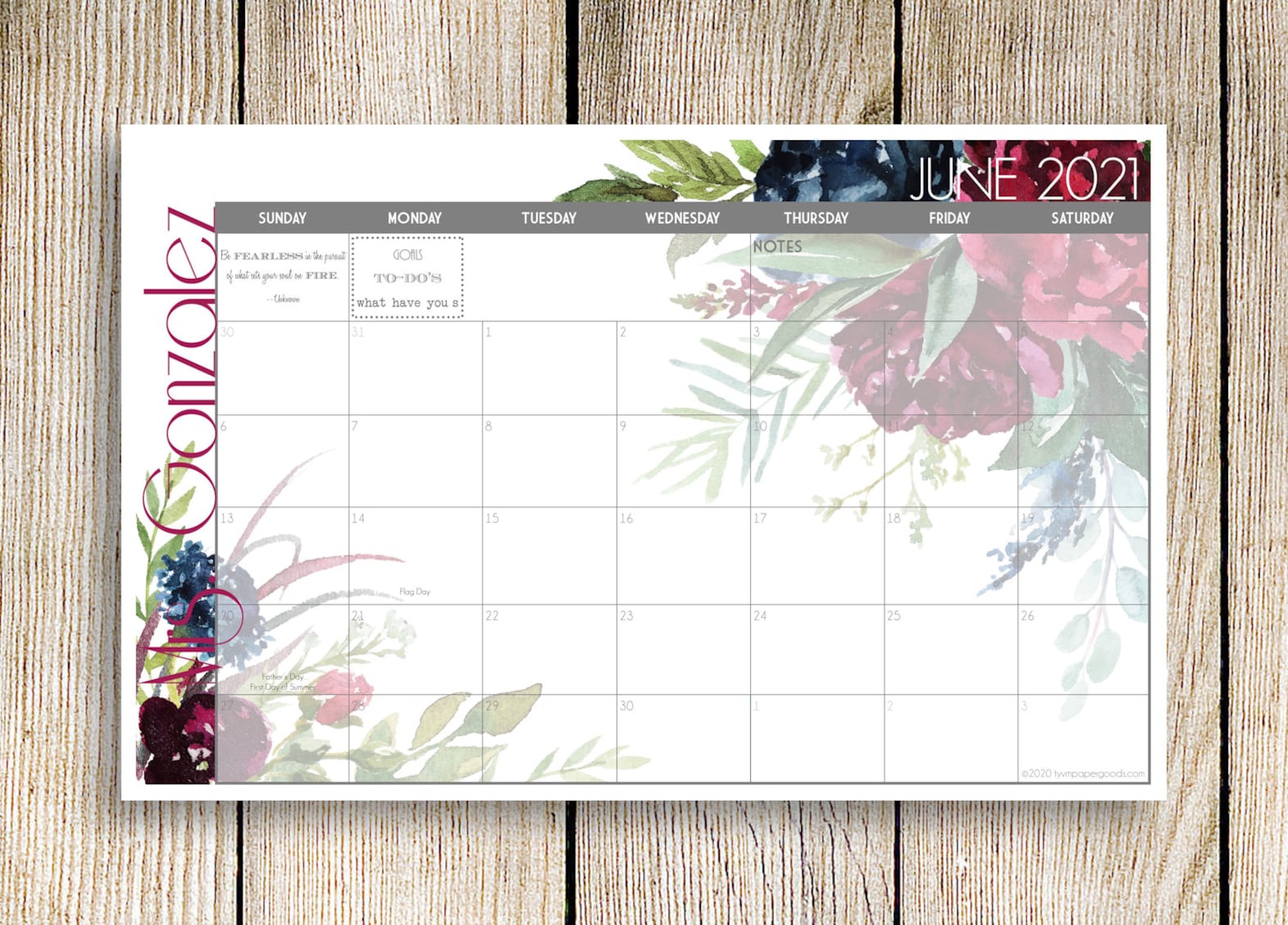 Custom Floral Desk Calendar: Personalized 11x17 Blotter Pad - Etsy
