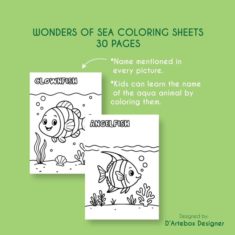 Underwater Animals Coloring Pages | Kids A5 Printables (PDF Pattern) - Etsy