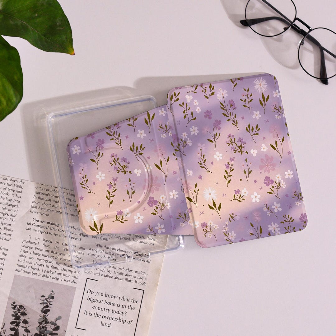 Elegant Purple Floral Magnetic Detachable Kindle Case for Paperwhite 12 ...
