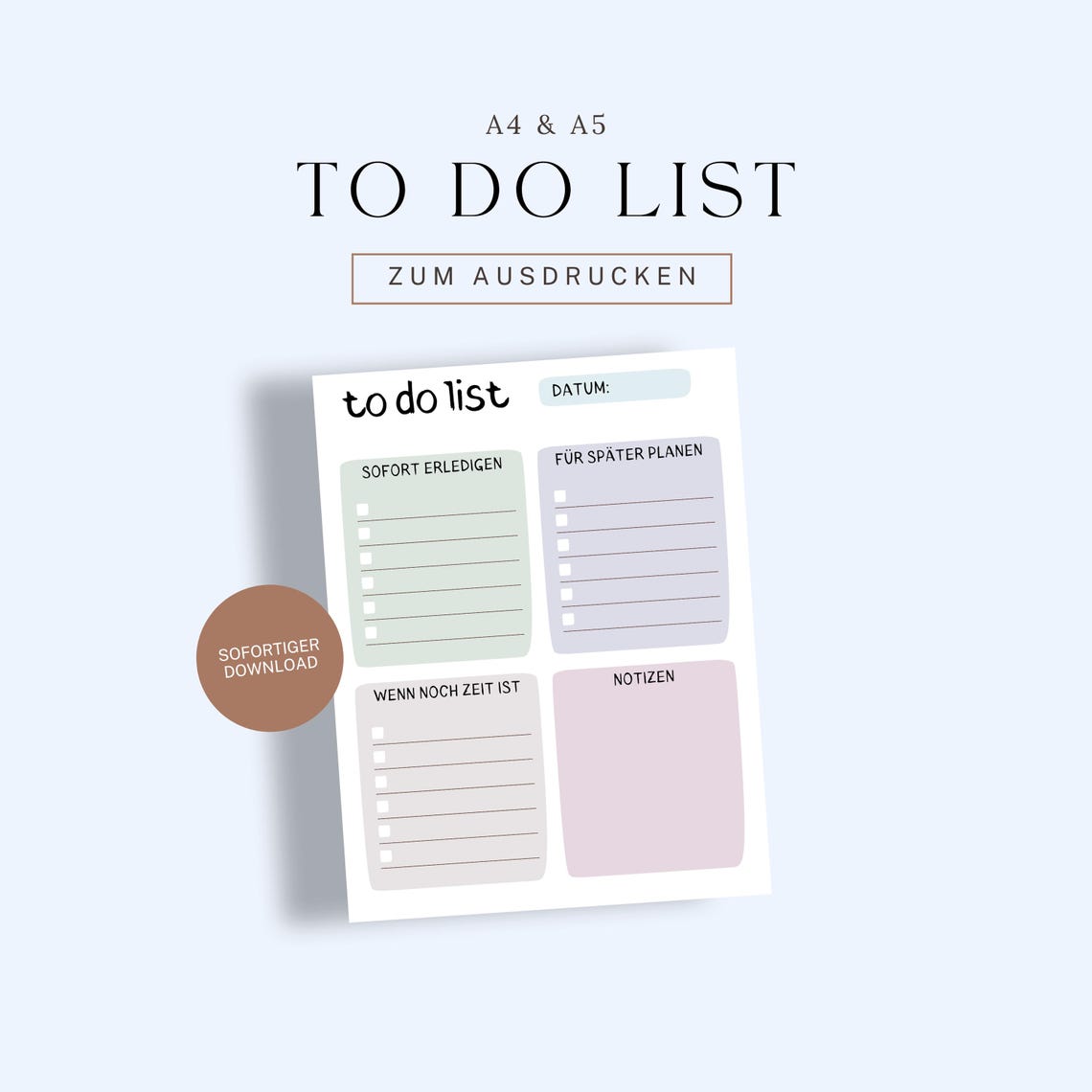 To-do List Template A4, A5 | Printable Planner | Digital To-do List for ...