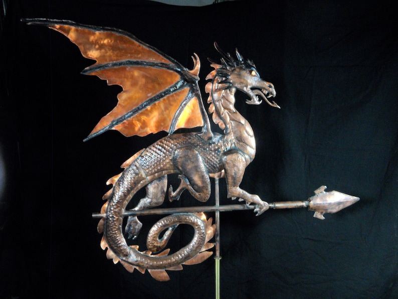 Large Copper Dragon, Architectural Detailed Weathervane With Gold Leaf ...