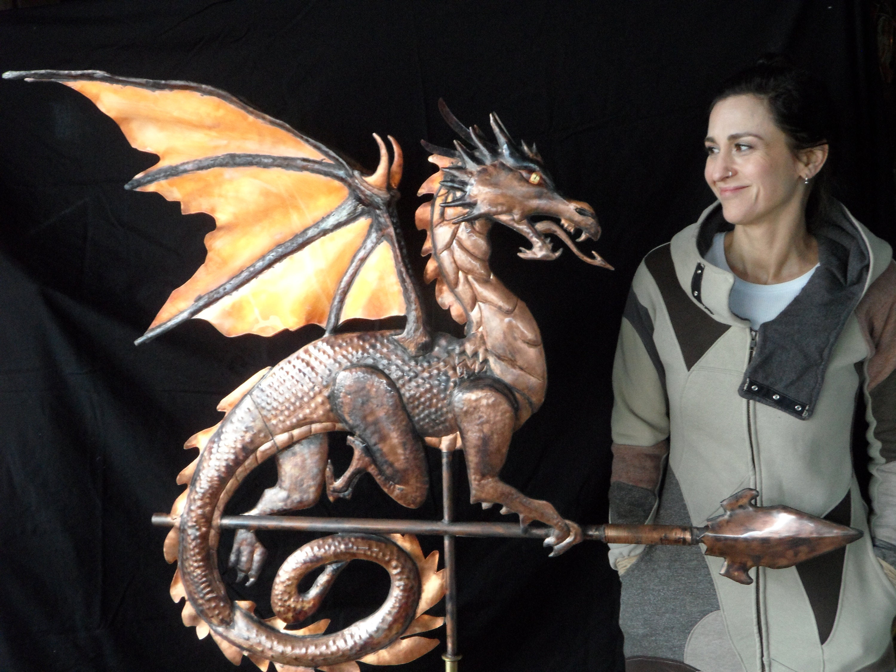 Extra Large Copper Dragon Architectural Detailed Weathervane With Gold ...