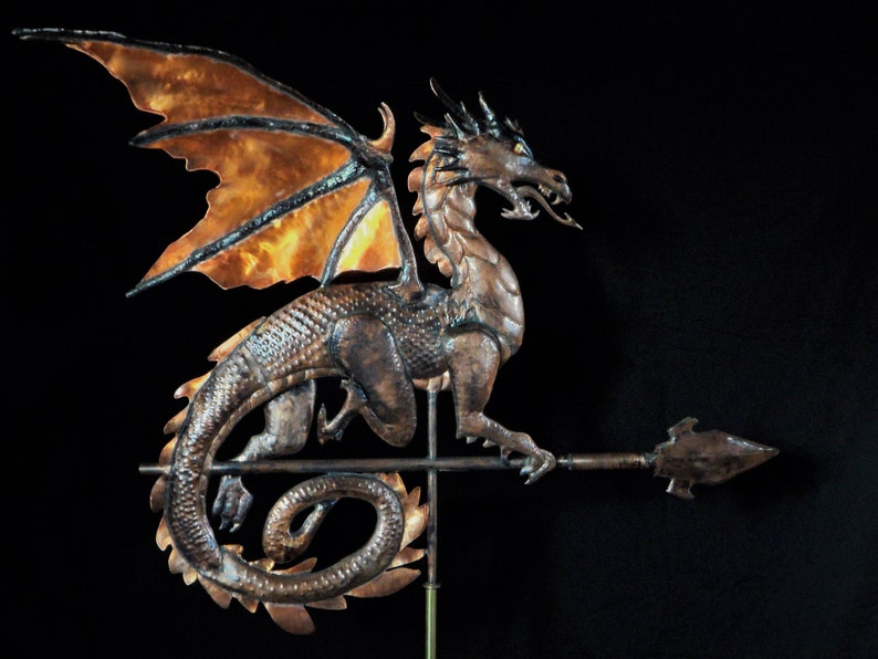 Large Copper Dragon Architectural Detailed Weathervane With Gold Leaf ...