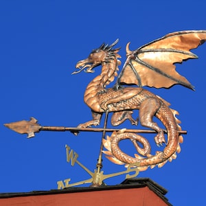 Large Copper Dragon, Architectural Detailed Weathervane With Gold Leaf ...