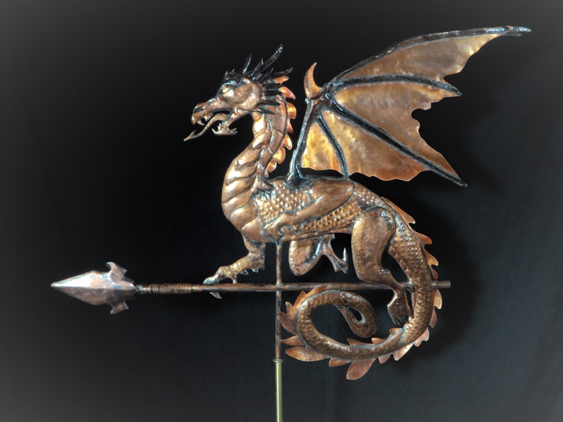 Extra Large Copper Dragon Architectural Detailed Weathervane With Gold ...