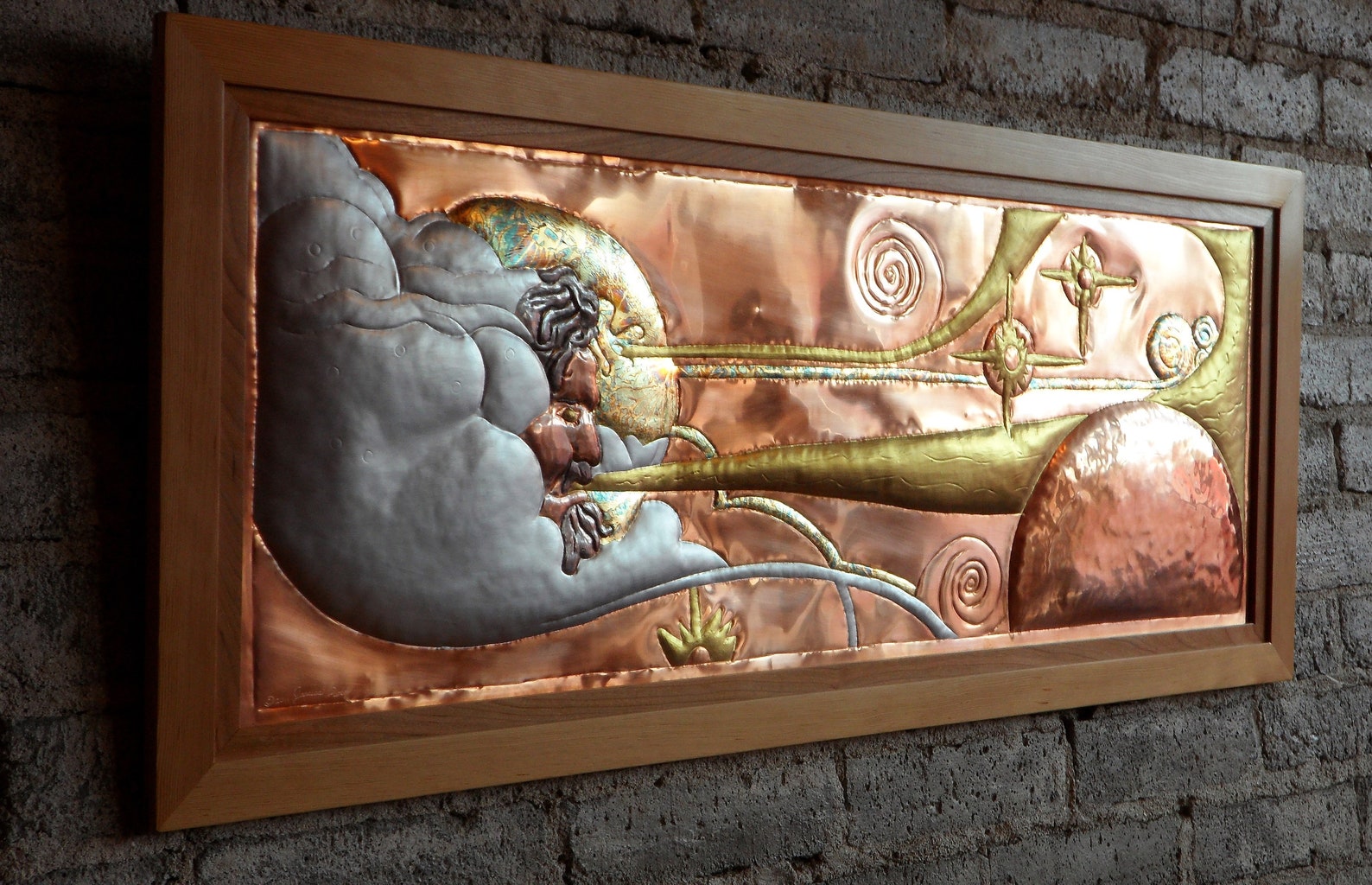 Zephyrus, Wind Deity, Copper Low Relief Sculpture With Brass and Silver ...