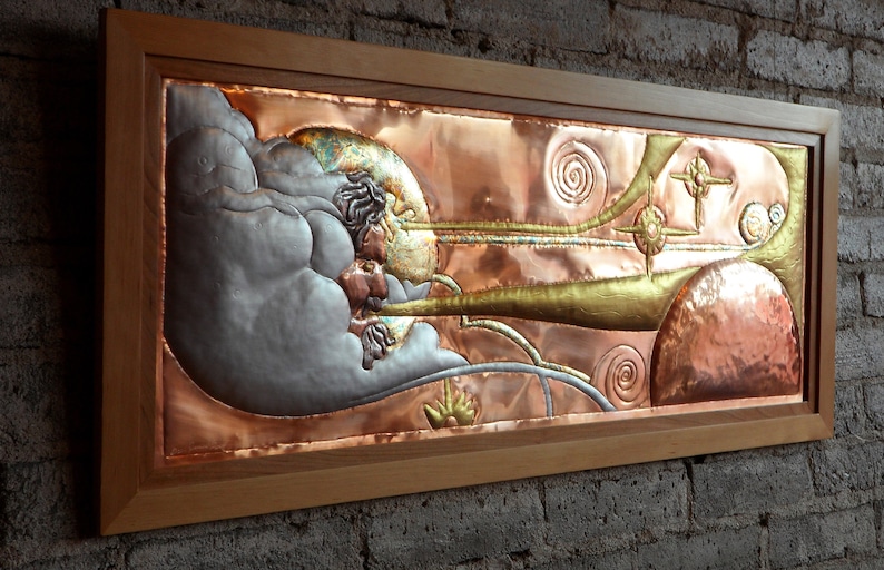Zephyrus, Wind Deity, Copper Low Relief Sculpture With Brass and Silver ...