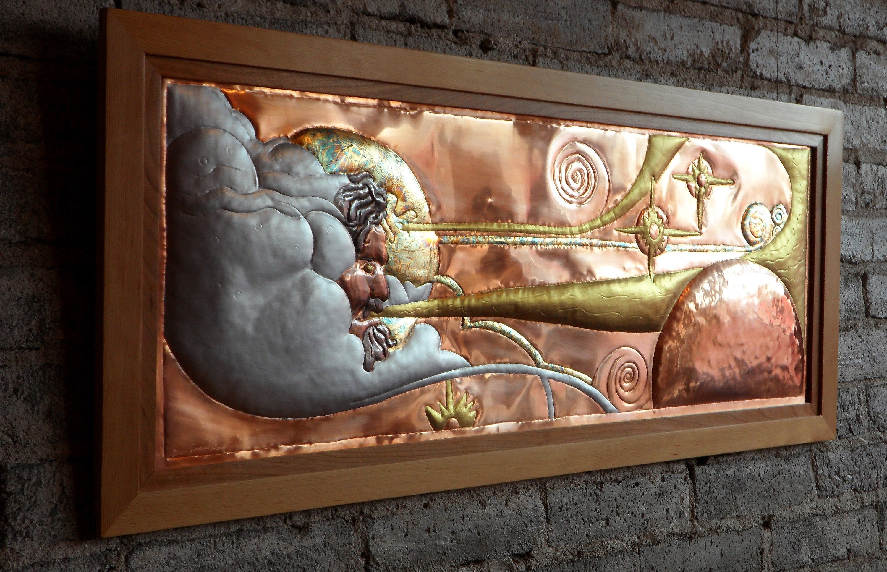 Zephyrus, Wind Deity, Copper Low Relief Sculpture With Brass and Silver ...