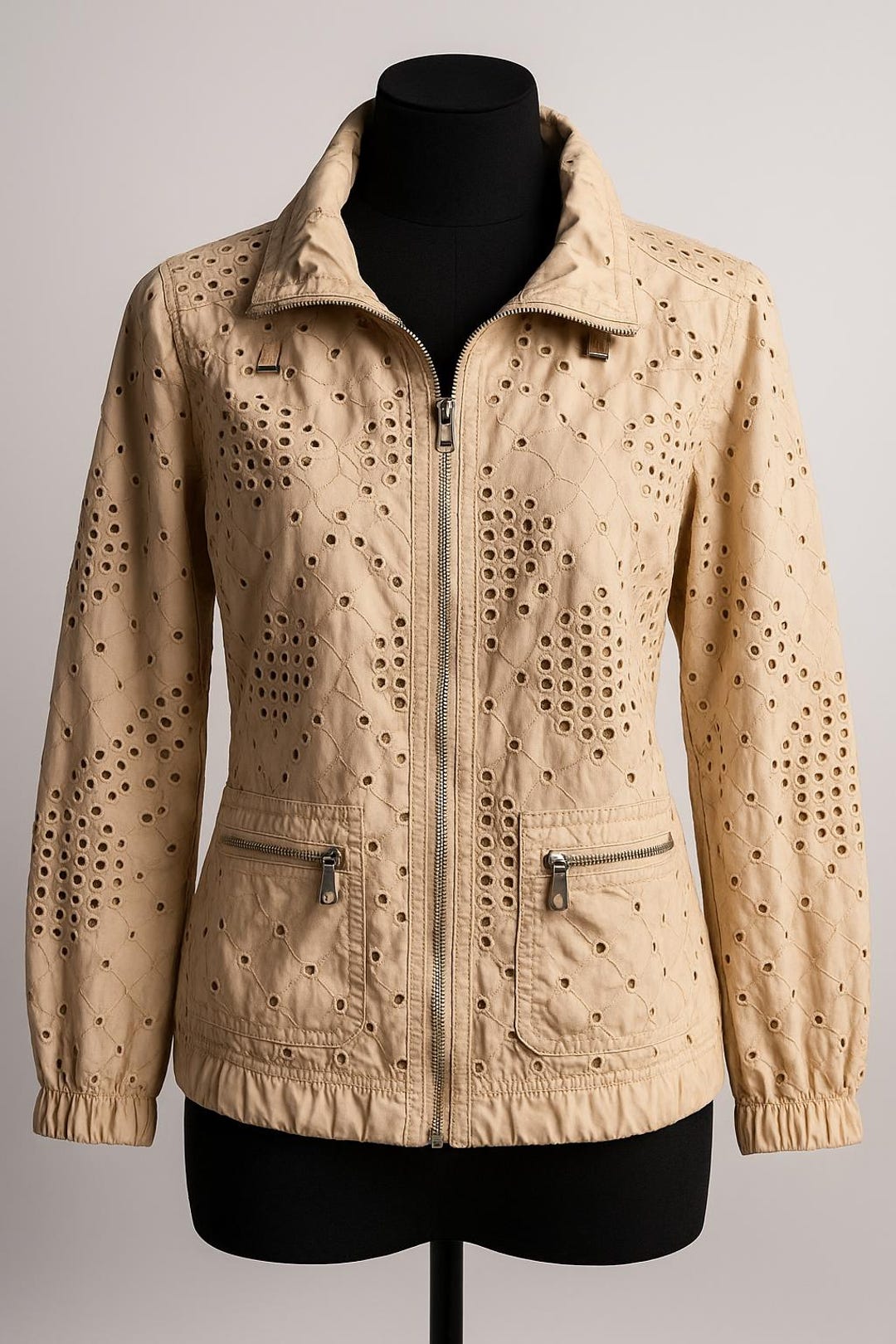 Beige Pleather VTG Lightweight Spring Cut Out Jacket Retro Gypsy Soft ...