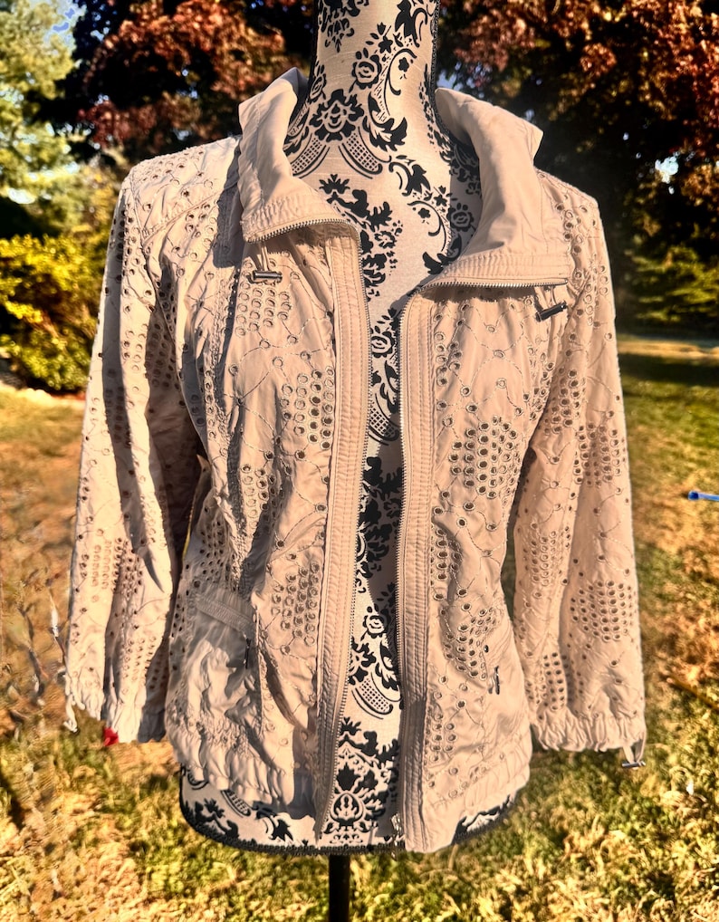 Beige Pleather VTG Lightweight Spring Cut Out Jacket Retro Gypsy Soft ...