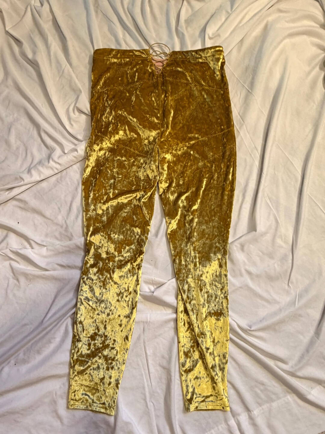 Crushed Gold Velvet Leggings • Lace-up Front Detail • XL • YITTY BRAND ...