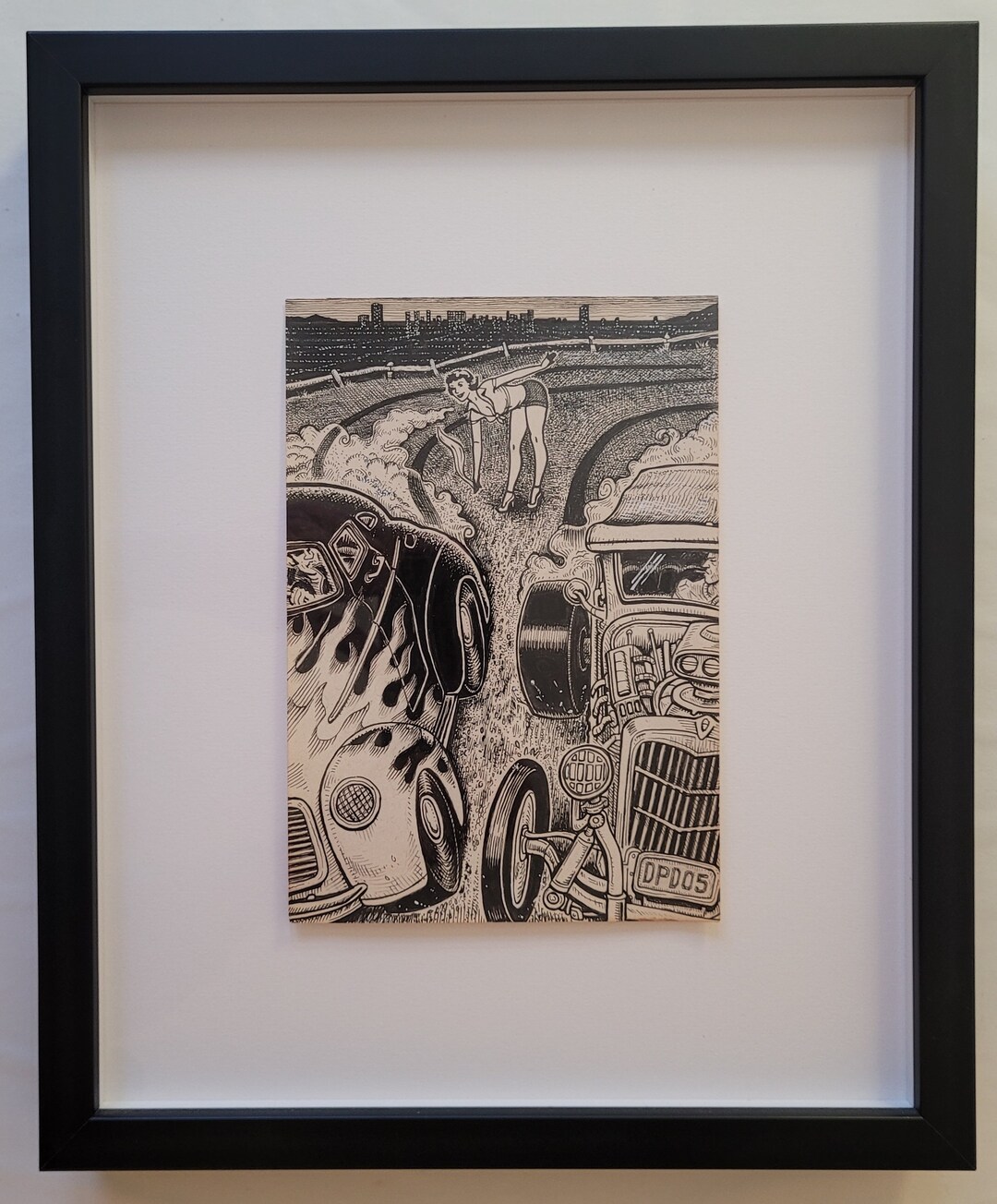 Framed Original Doodle Pad Drawing by David Jablow 'hot Rods' 2015 Ink ...