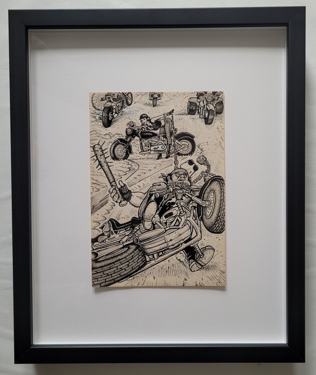 Framed Original Doodle Pad Drawing by David Jablow Bikers II 2014 Ink ...