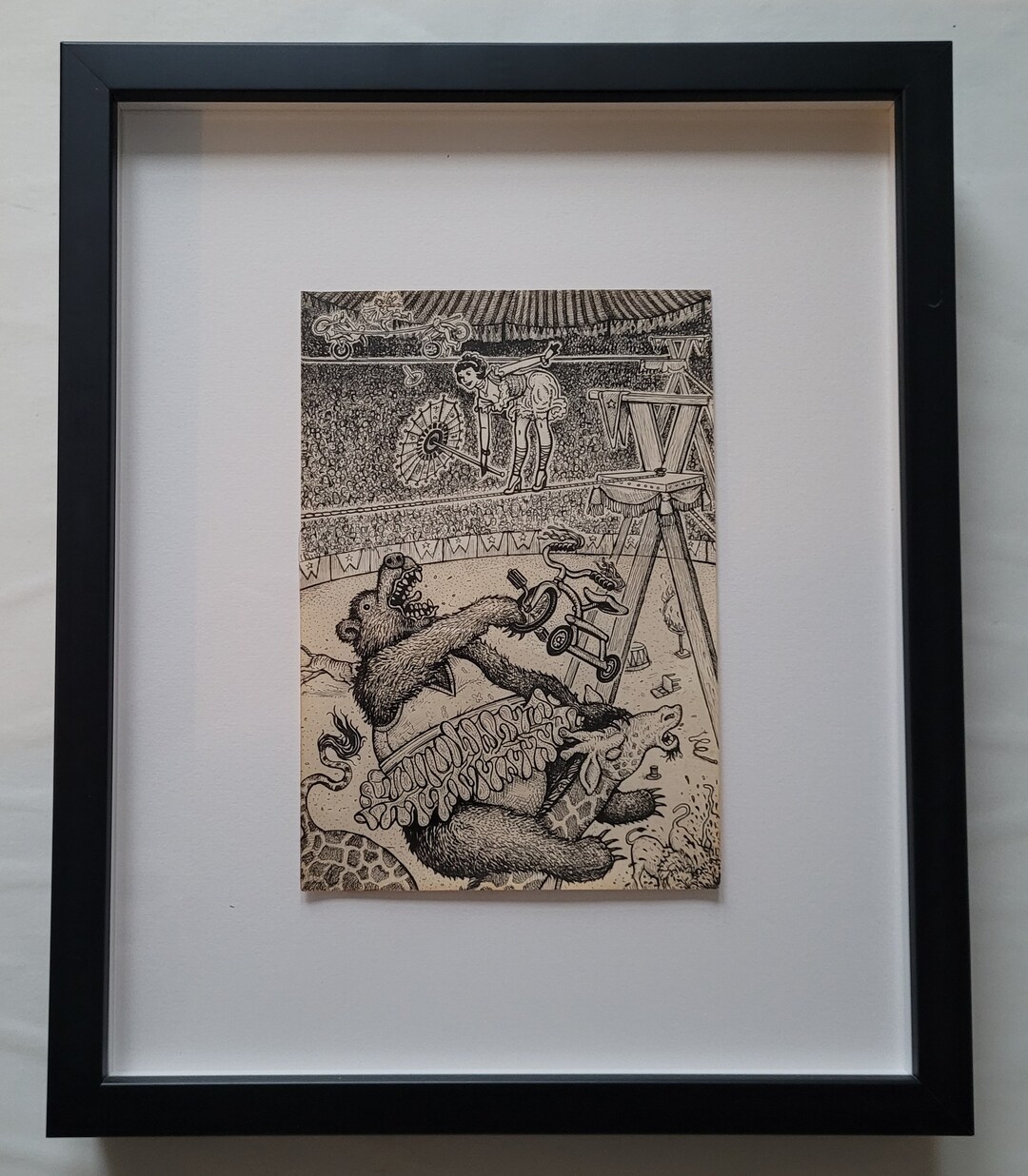 Framed Original Doodle Pad Drawing by David Jablow 'high Wire' 2015 Ink ...