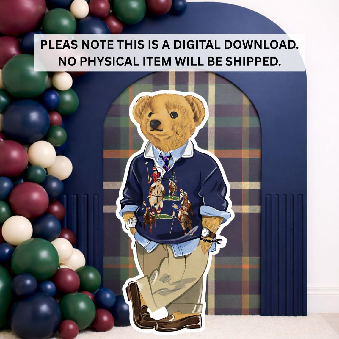 Preppy Polo Bear Cutout Printable, Old Money Party Decor, Luxury ...