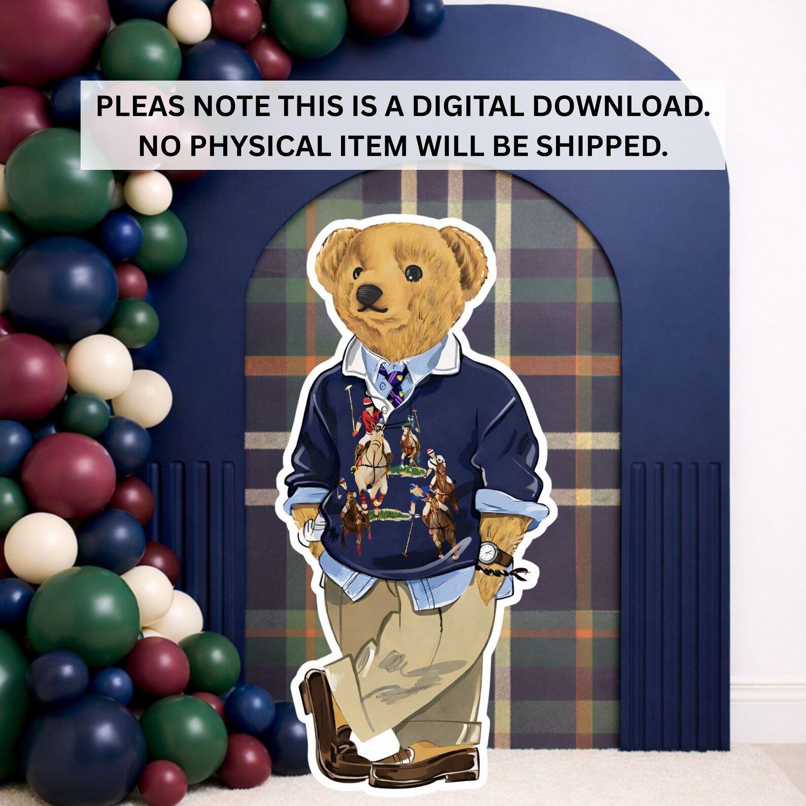 Preppy Polo Bear Cutout Printable, Old Money Party Decor, Luxury ...