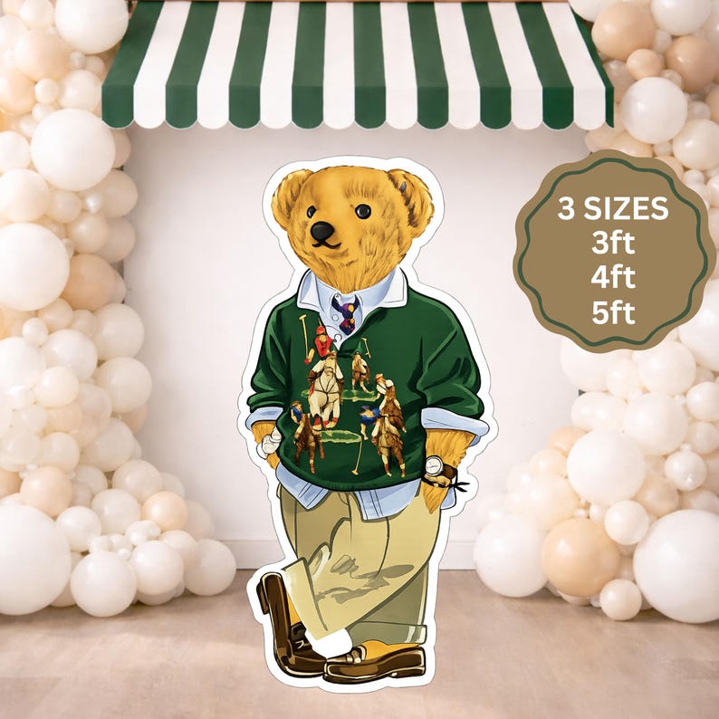 Preppy Green Polo Bear Cutout Printable, Old Money Birthday Decor ...