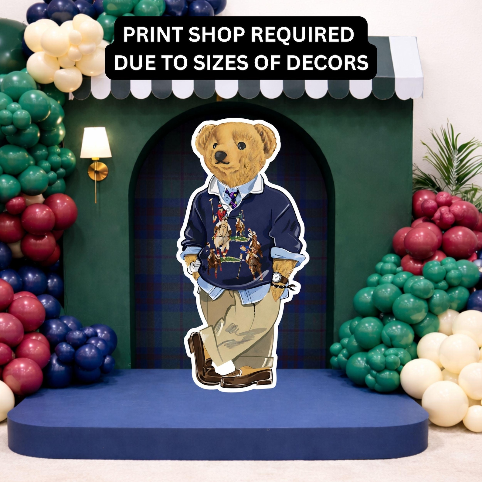 Preppy Polo Bear Cutout Printable, Old Money Party Decor, Luxury ...