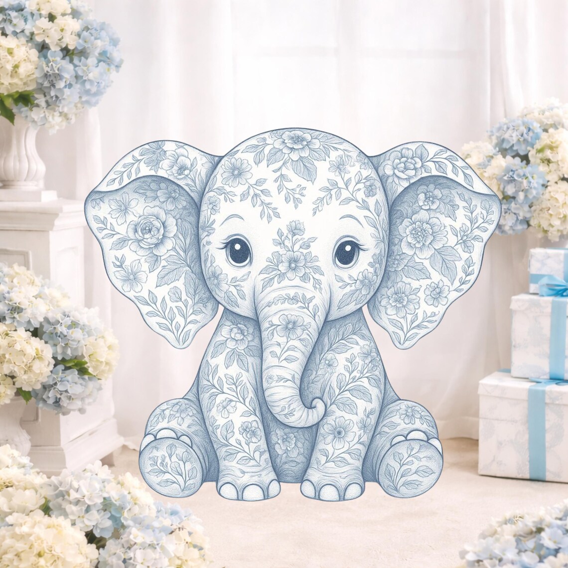 Toile De Jouy Baby Elephant Cutout | Chinoiserie Nursery Decor ...