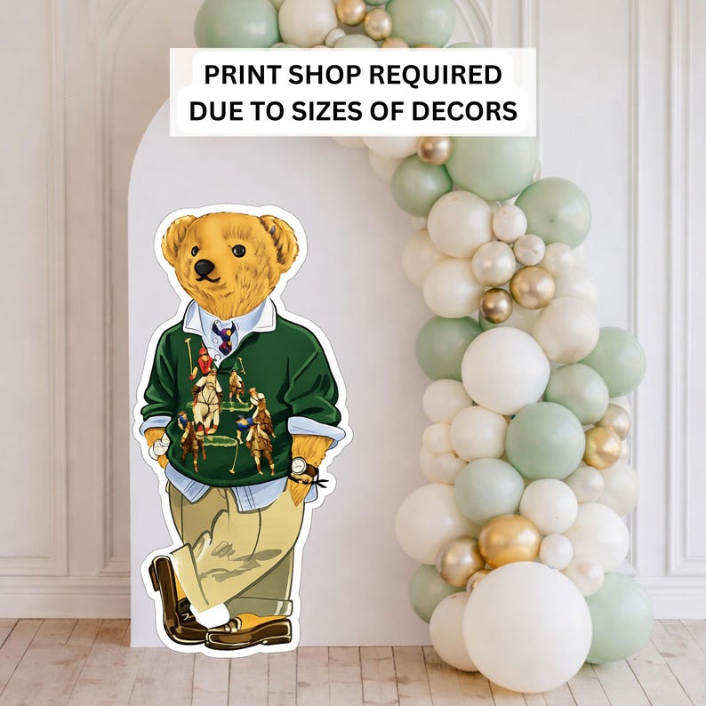 Preppy Green Polo Bear Cutout Printable, Old Money Birthday Decor ...