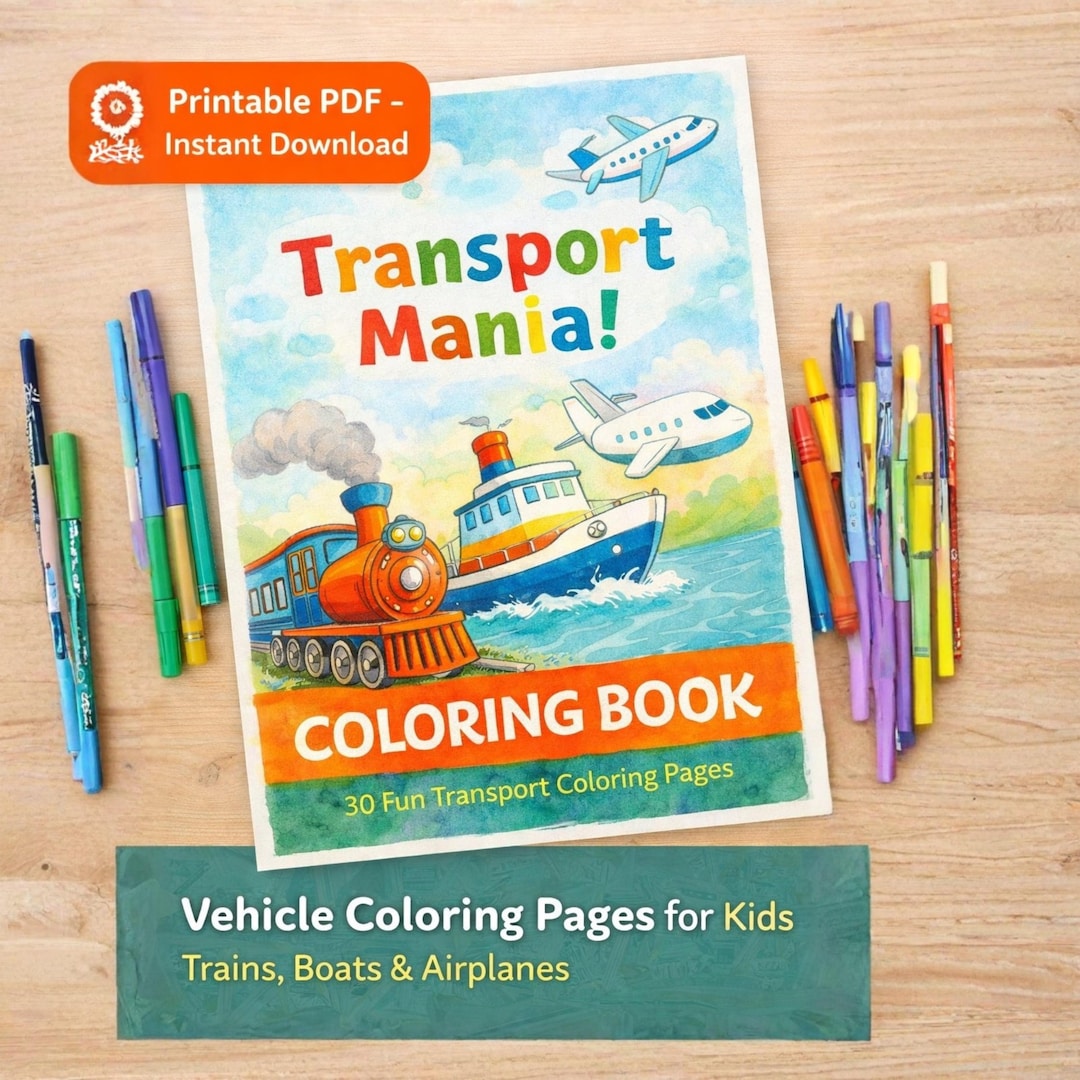 Printable Transport Coloring Book for Kids – Vehicle Coloring Pages PDF ...