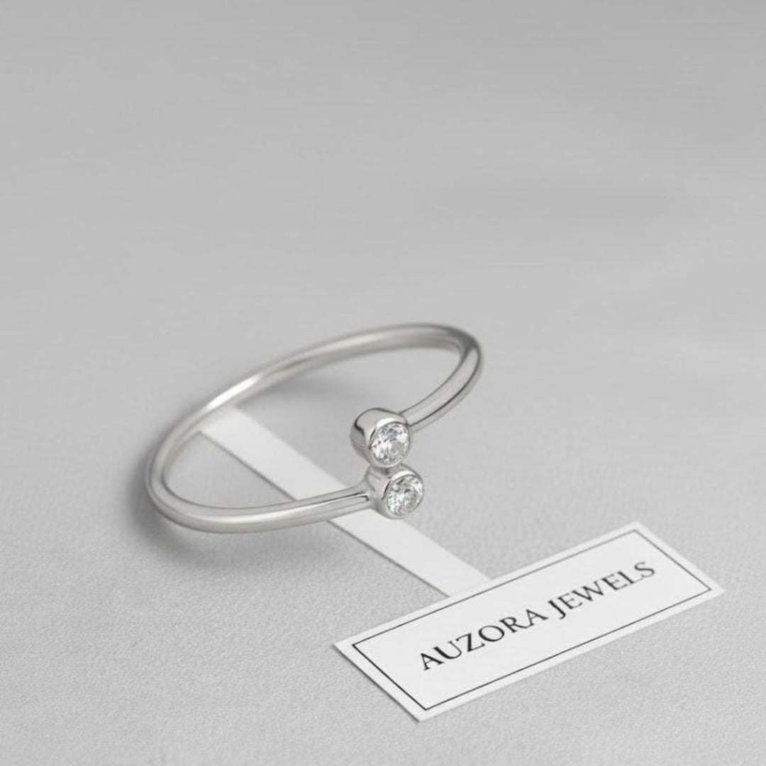 Bezel Set CVD Diamond Ring, 14K White Gold Minimalist Band - Etsy