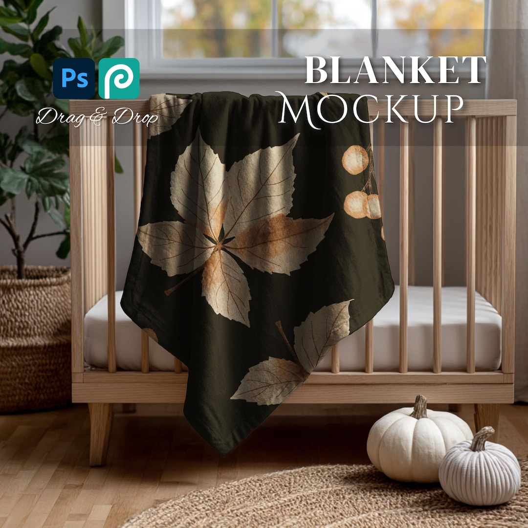 Hanging Blanket PSD Mockup | JPG + PSD | Fall Baby Blanket Flat Lay ...