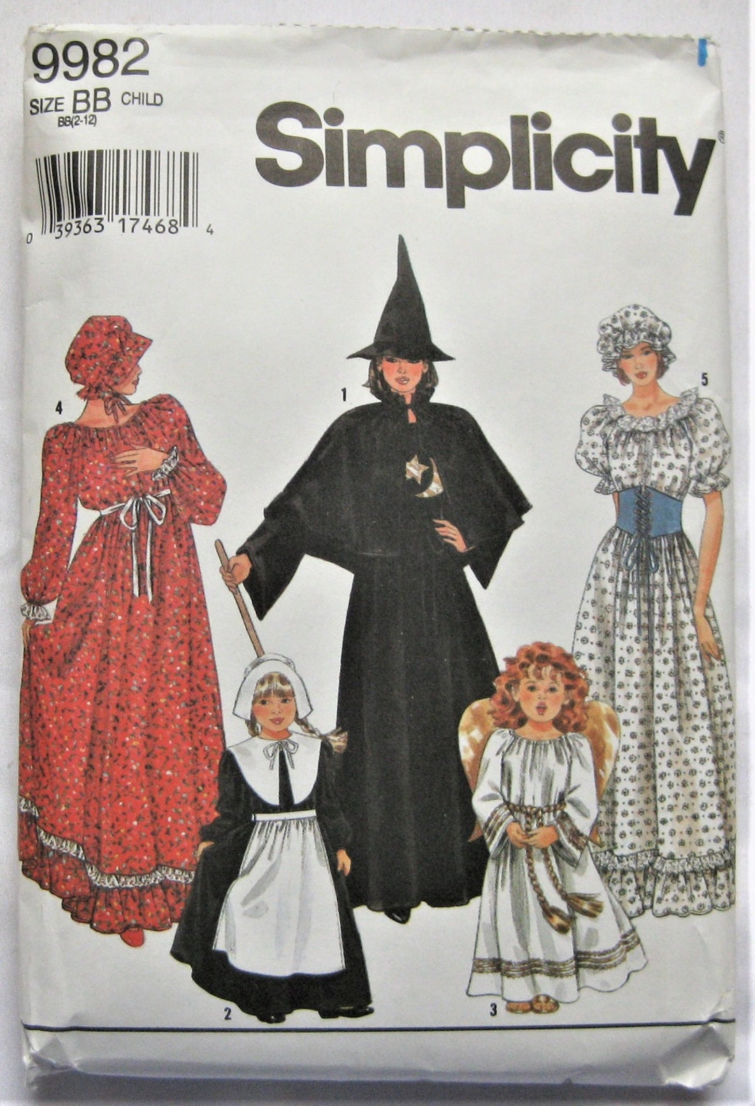 Simplicity Pattern 9982 Girl's Costume Witch, Pilgrim, Angel and Dress ...