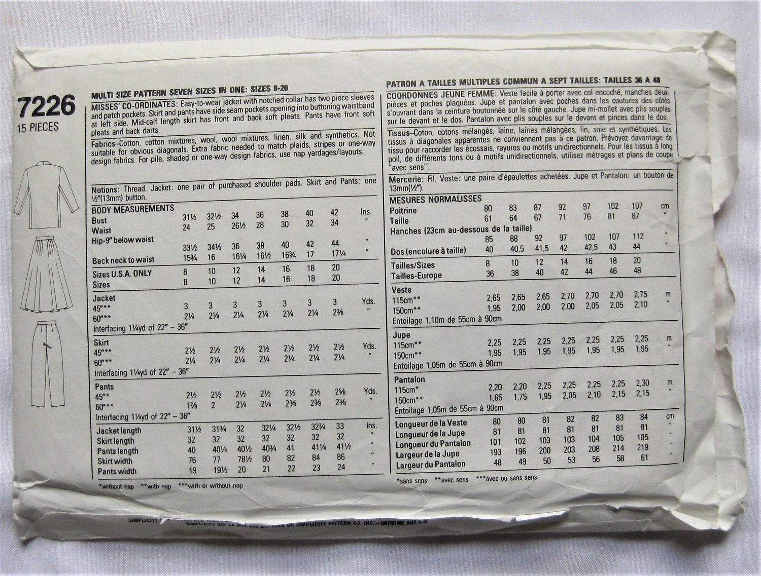 Simplicity Pattern 7226 It's so Easy Misses' Jacket, Skirt and Pants ...