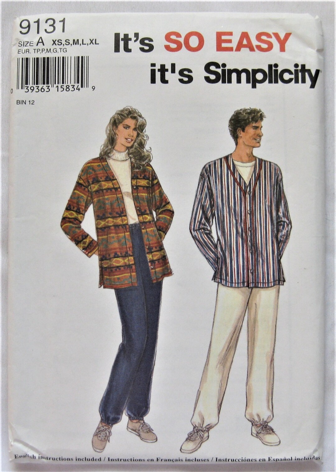 Simplicity Pattern 9131 It's so Easy Unisex Shirt and Pants Sizes XS,S ...