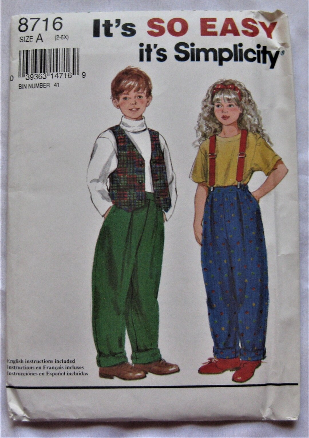 Simplicity Pattern 8716 It's so Easy Child's Pants and Vest Sizes 2 ...