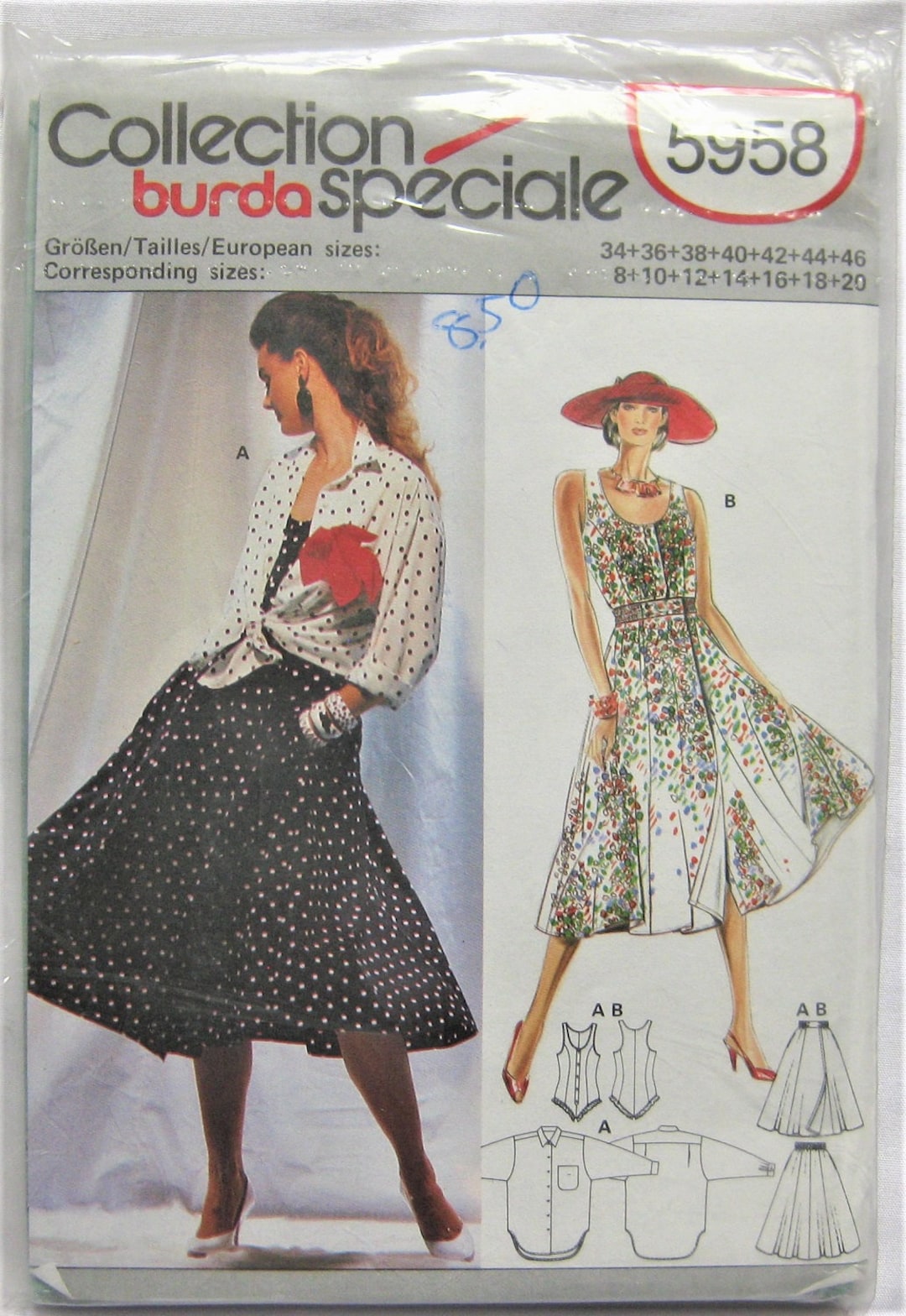 Burda Pattern 5958 Special Collection Misses' Blouse, Skirt and ...