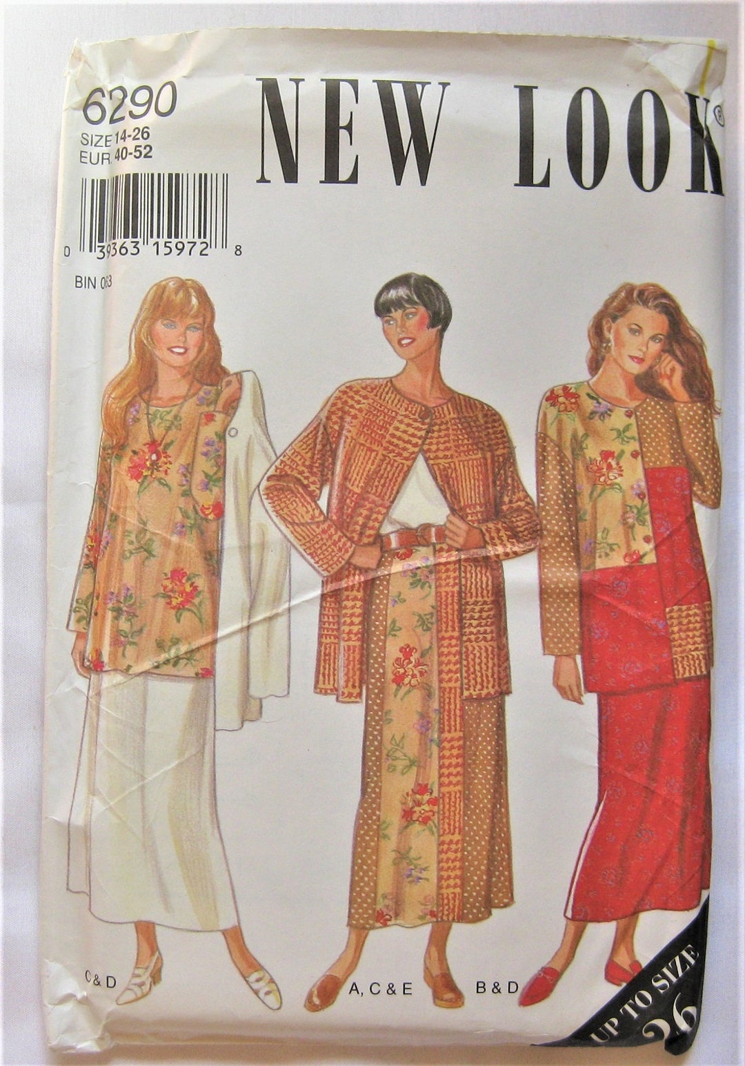 New Look Pattern 6290 Misses' Jacket, Top Skirt Size 14-26 - Etsy