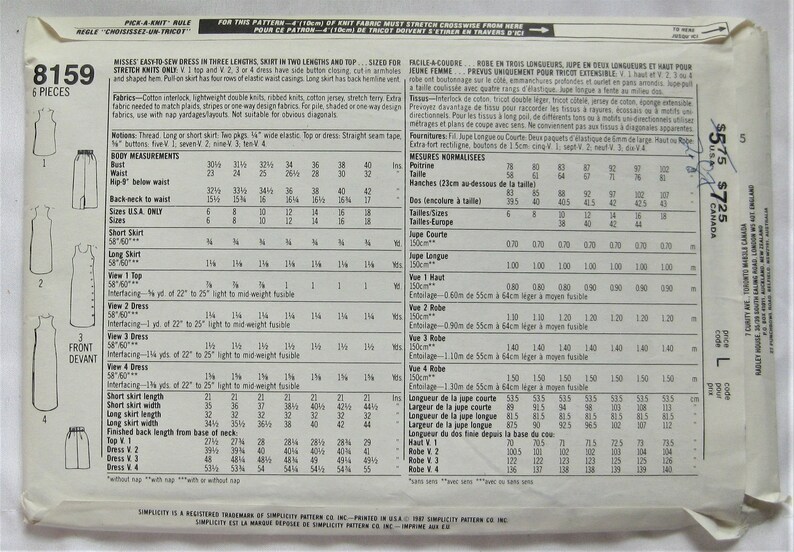 Simplicity Pattern 8159 Misses' Dress, Skirt and Top Misses' Sizes 10 ...