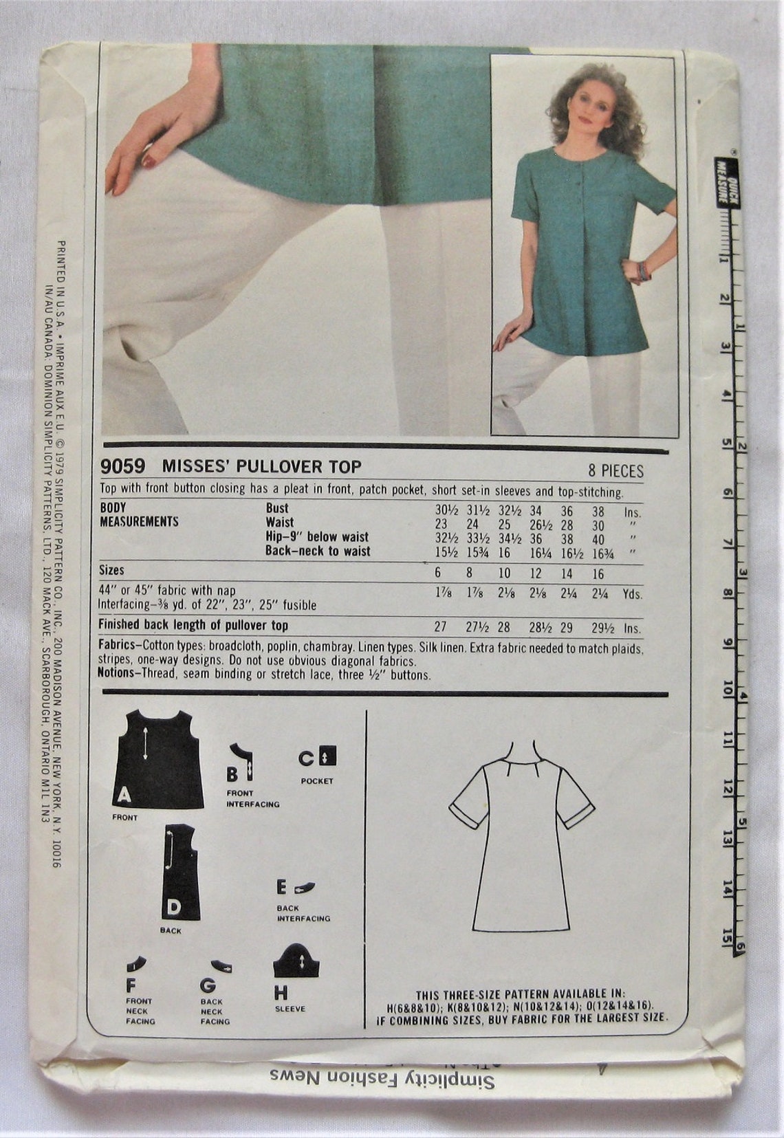 Simplicity Pattern 9059 E.S.P. Misses' Top Size 10,12,14 - Etsy