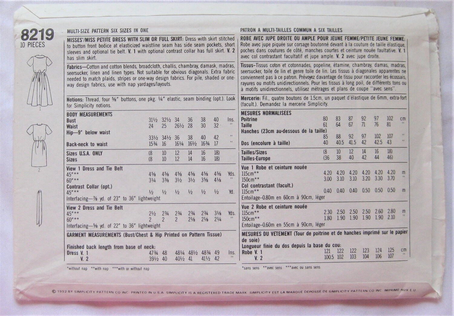 Simplicity Pattern 8219 It's so Easy Misses' Dress Sizes 8-18 - Etsy