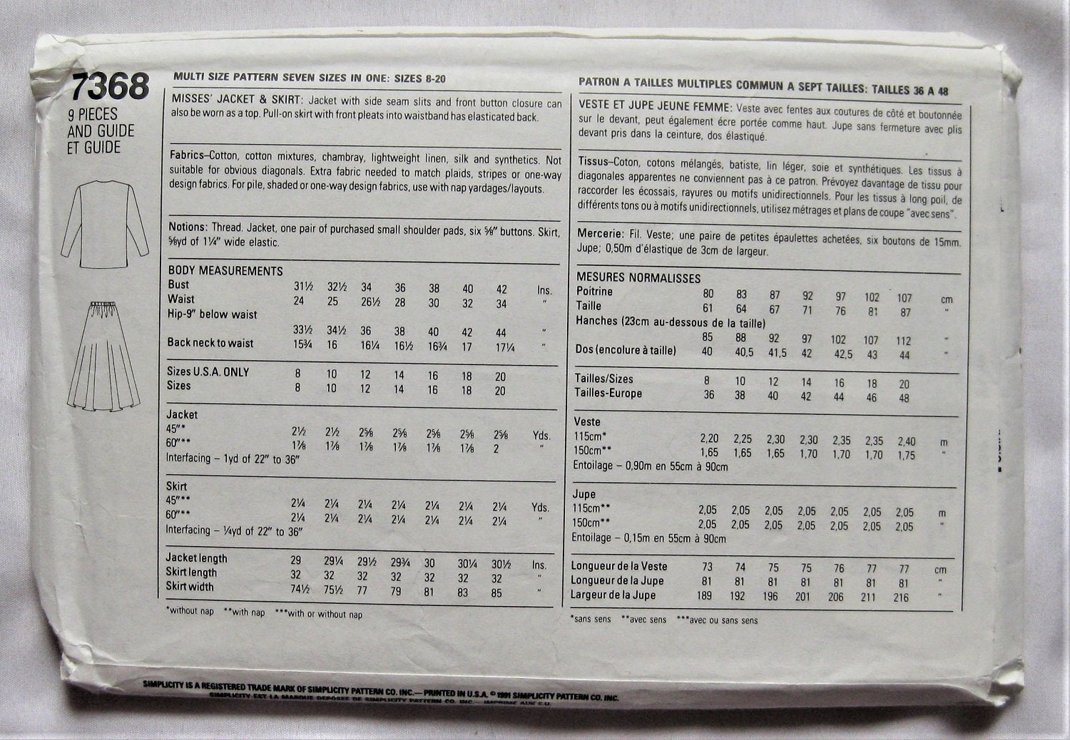 Simplicity Pattern 7368it's so Easy Misses' Jacket and Skirt Sizes 8-20 ...