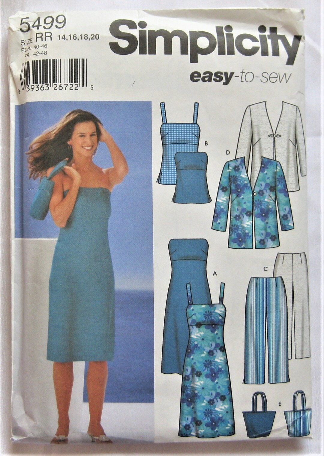 Simplicity Pattern 5499 Easy to Sew Misses' Dress, Top, Jacket, Cropped ...