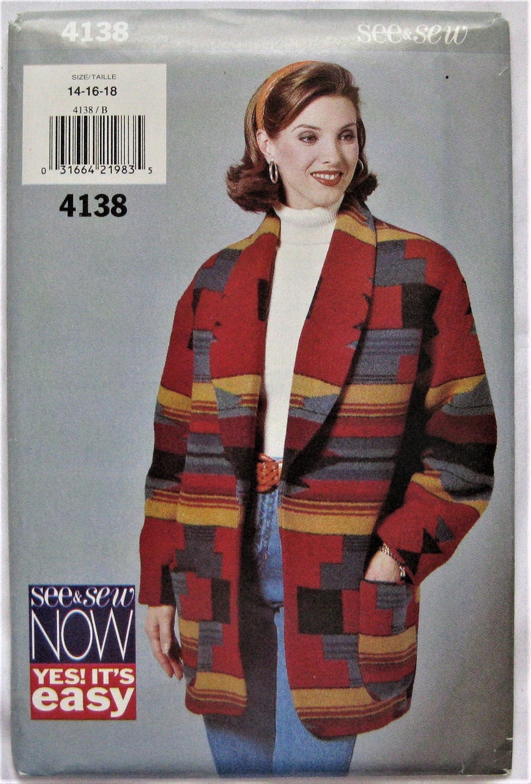 Butterick Pattern 4138 See & Sew Now Misses' Jacket Sizes 14-16-18 - Etsy