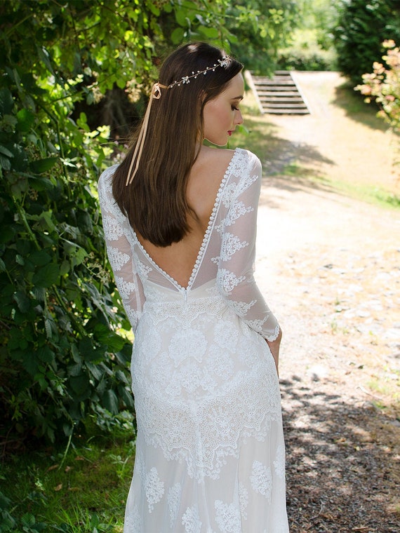 Boho Wedding Dress Long Sleeve Lace Wedding Dress Bohemian Wedding Dress Lace Wedding Dresses Boho Wedding Dresses Etsy