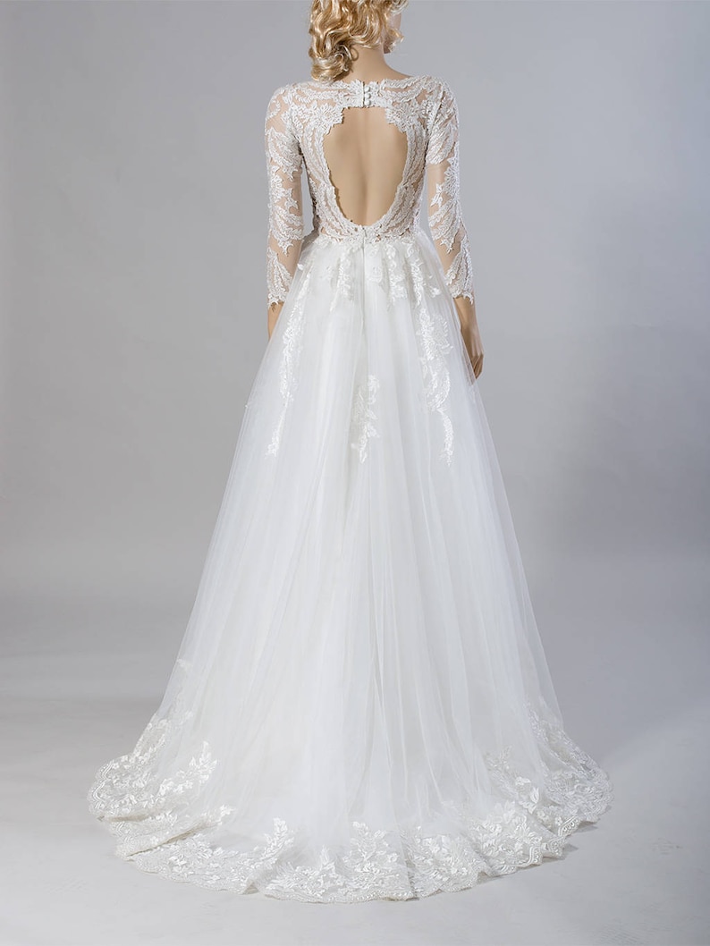 Ready to Ship - Keyhole Back Lace Wedding Dress, Long Sleeve Wedding ...