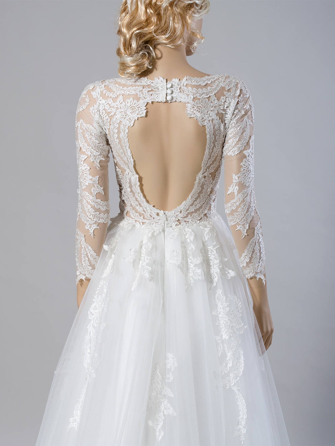 Ready to Ship - Keyhole Back Lace Wedding Dress, Long Sleeve Wedding ...